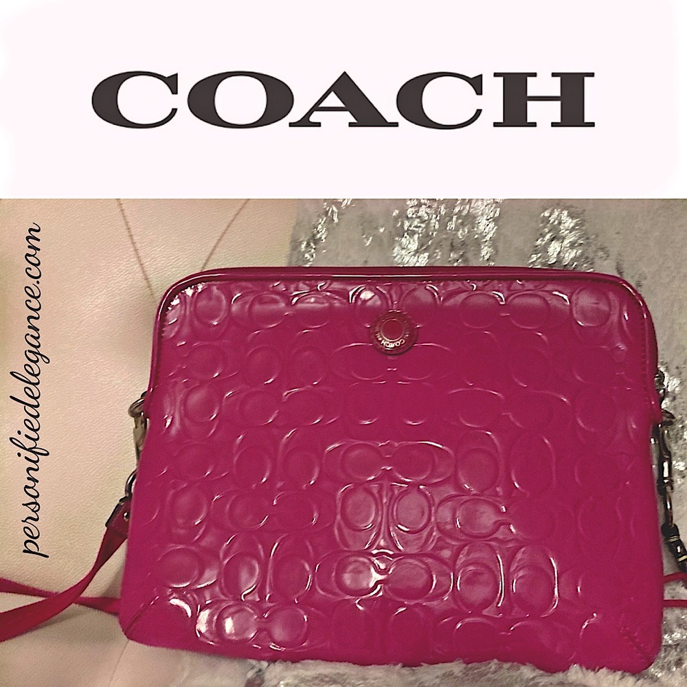 Coach Signature Patent Leather Fuchsia Embossed High-… - Gem